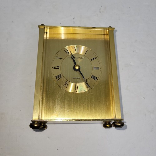 Vtg Hamilton Quartz Clock Gold Metal Made in West Germany Time ...