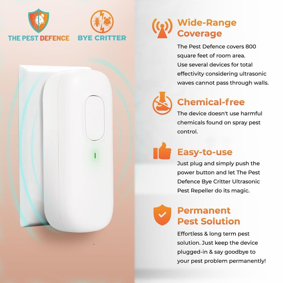 Pest Defence Ultrasonic Pest Repeller, Bye Critter Ultrasonic Pest ...