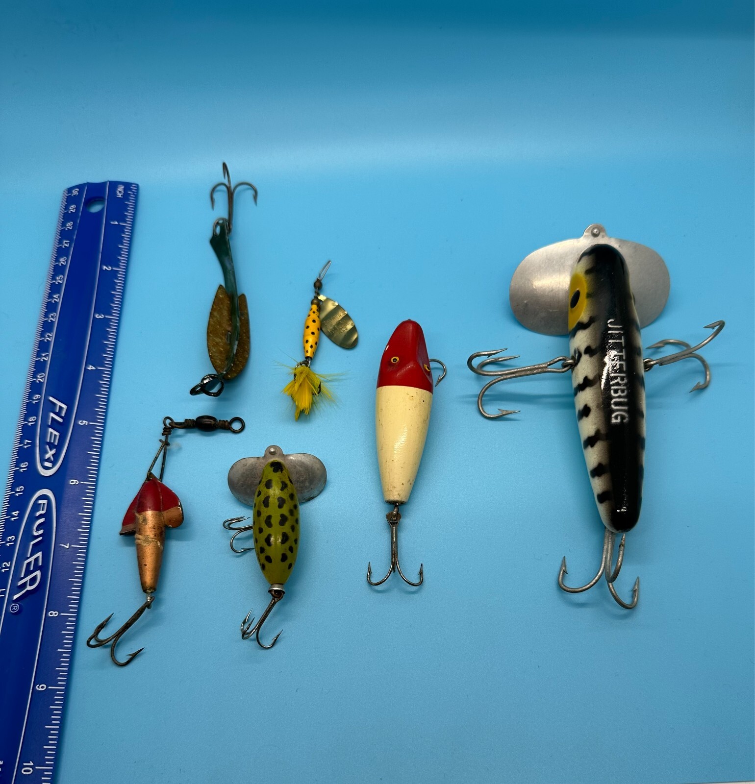 Lot of 6 Vintage Fishing Lures Jitterbug Arbogast Shyster Wooden/Metal ...
