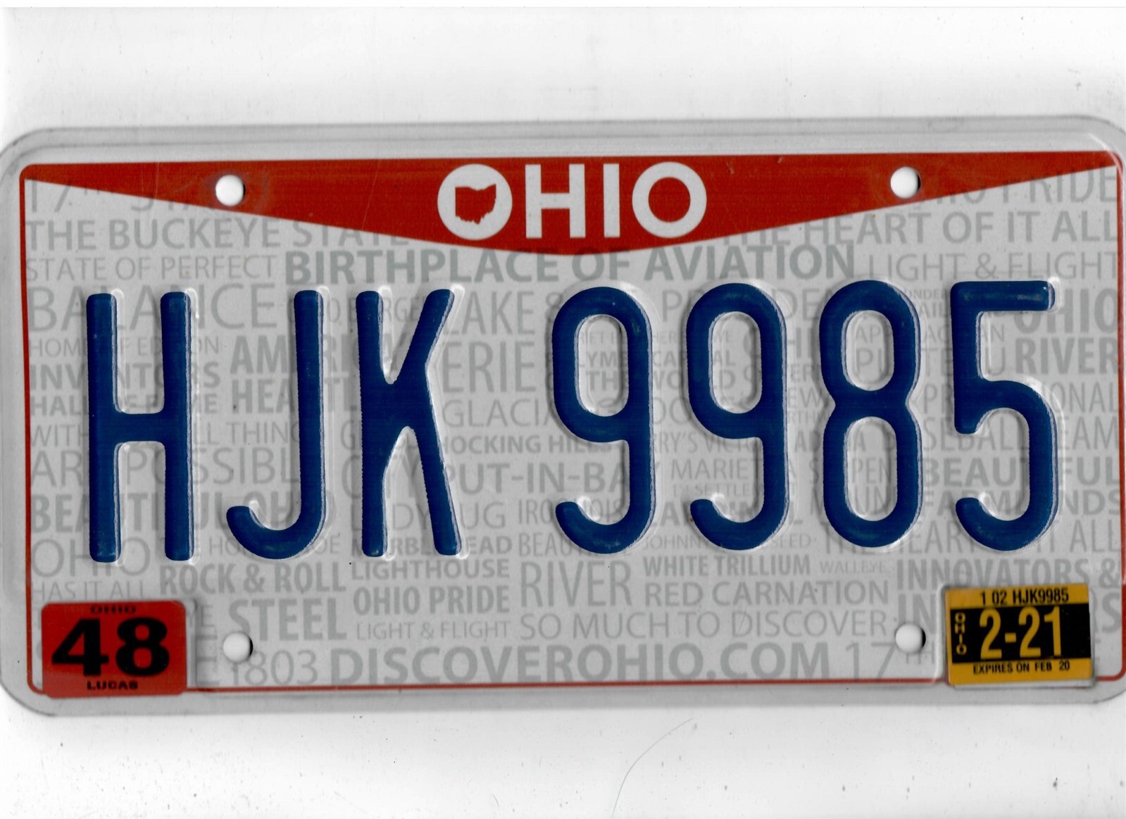 OHIO passenger 2021 license plate "HJK 9985" ***LUCAS*** | eBay