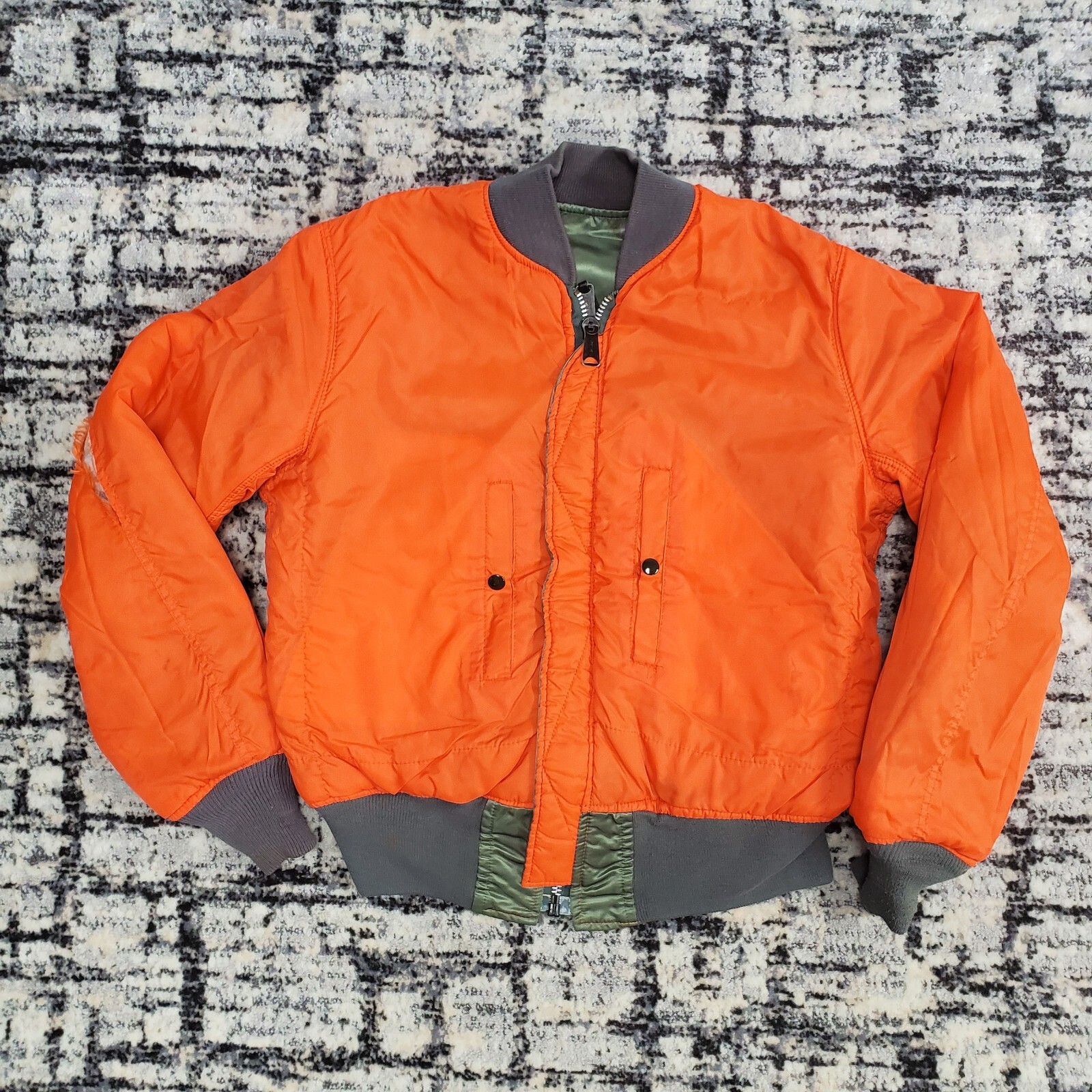 Vtg 80s Flight Jacket Flyers Man Intermediate MA-1 S OG Reversible ...