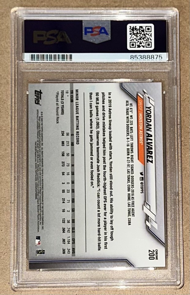 Yordan Alvarez Autograph Signed 2020 Topps Chrome Rookie Card PSA/DNA ...