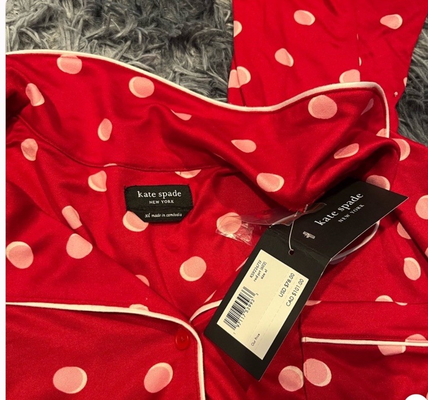 NWT Kate Spade New York Red And White Polka Dot Knit Cropped Pajama Set ...