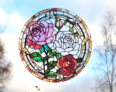 Decorative Roses Stained glass Effect Static cling window Sticker ...