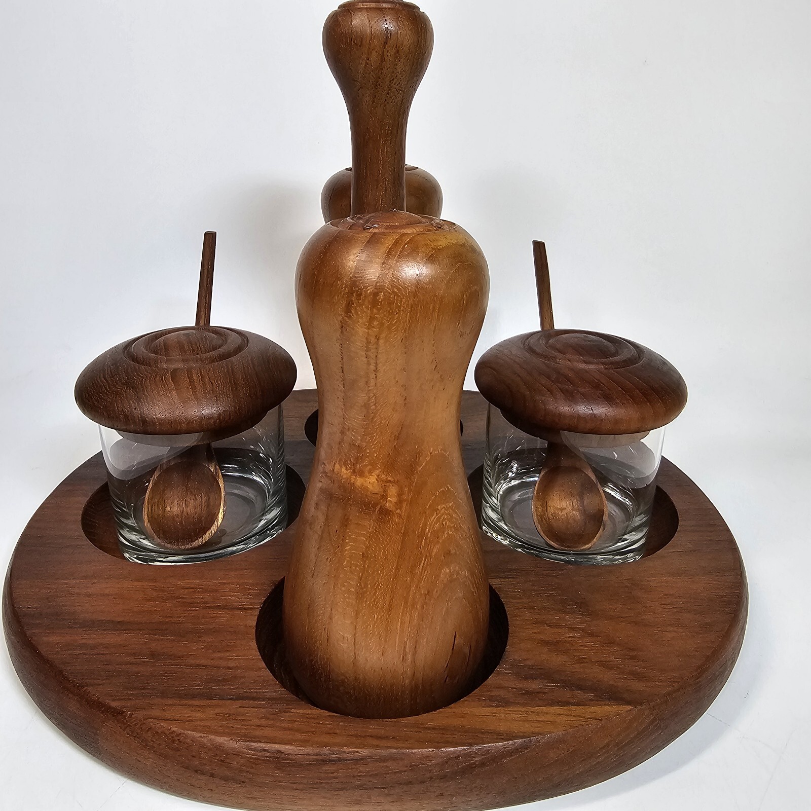 Dansk Danish Modern Condiment Set Salt Pepper Shaker Wood Caddy Tray ...