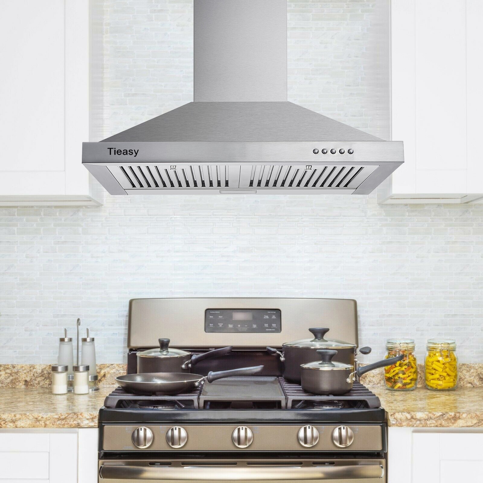 30inch Wall Mount Range Hood 450CFM Vent 3-Speed Cook Fan Carbon Filter ...