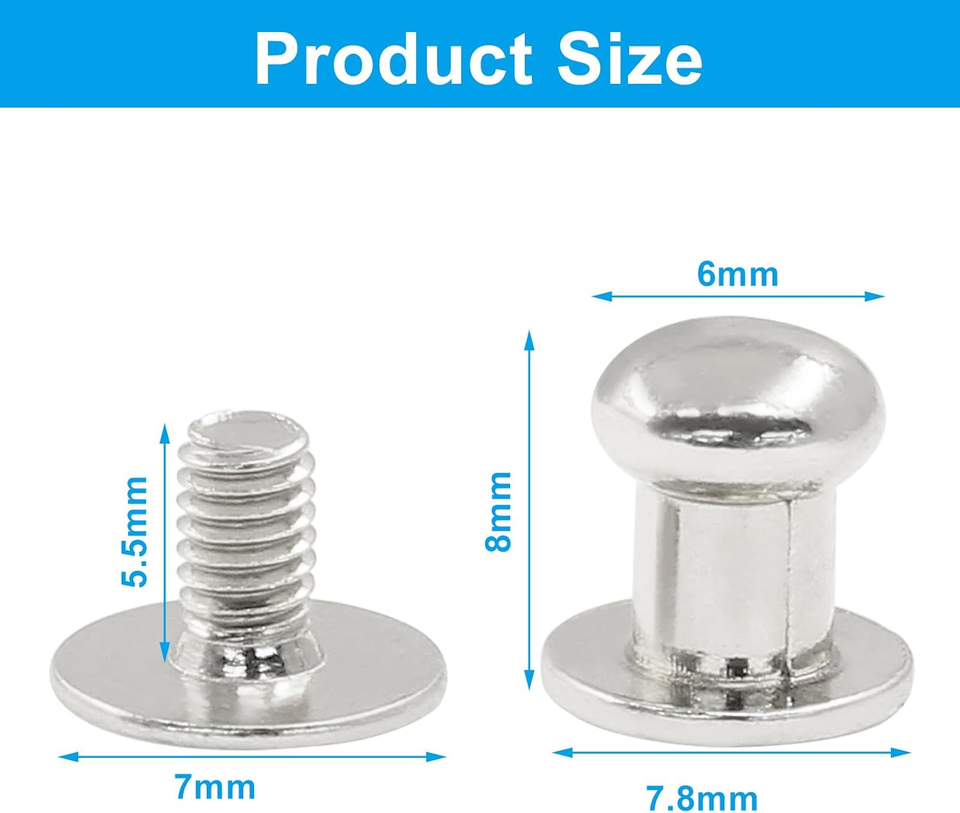 50 Set 6Mm round Head Button Studs, Solid Button Stud Screw Leather ...