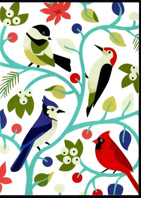 BIRDS IN WINTER, BEAUTIFUL OFFICIAL USPS NOTE CARD, CARDINAL, BLUE JAY ...