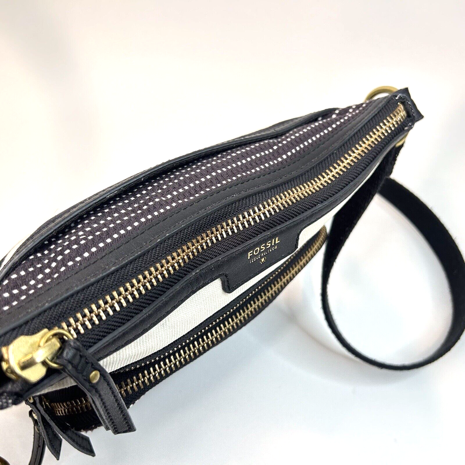 :Sturdy Urban FOSSIL Heavy Cloth Black/Cream Striped Crossbody Bag | eBay