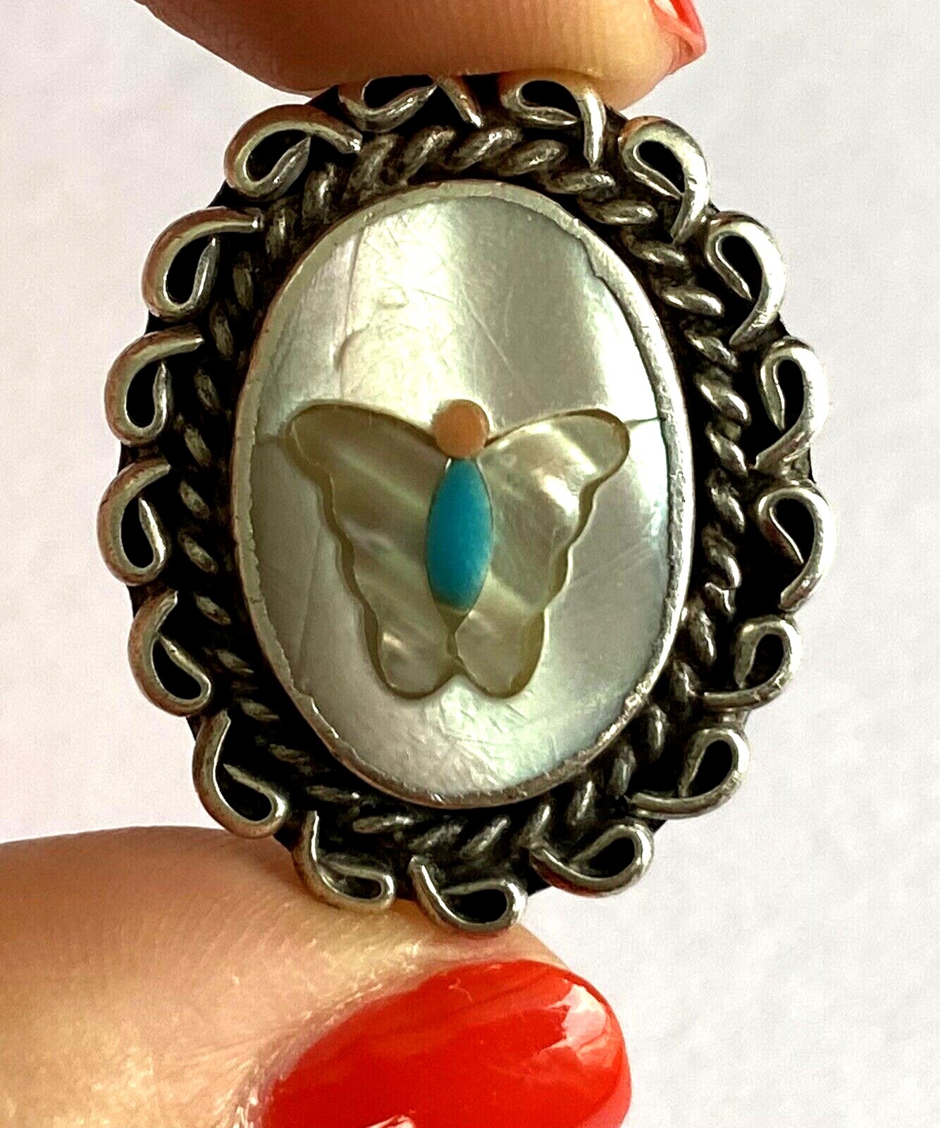 Vintage Native American MOP Butterfly Inlay Sterling … - Gem