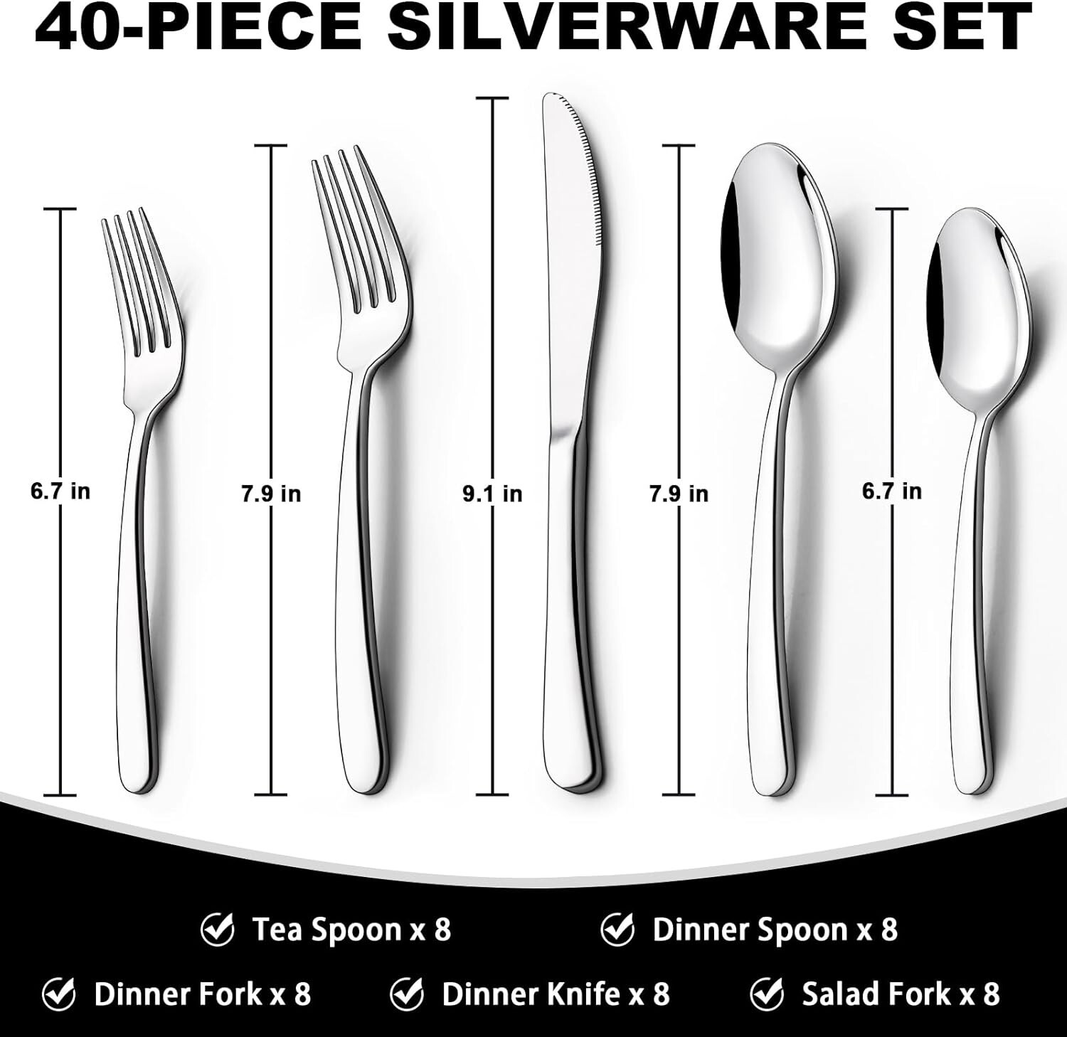 40 PCS Silverware Heavy Duty Stainless Steel Flatware Set Fits 8 Person ...