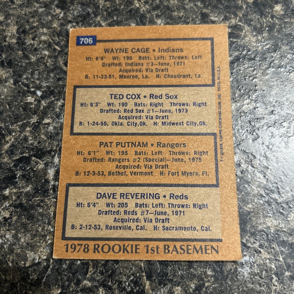 1978 Topps Baseball Set Break Card #706 Rookie 1st Basemen | eBay