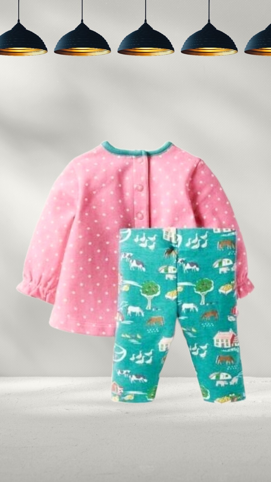 Ex Baby Boden Farm Animals Top & Leggings Set in Pink Farmyard (A Bit ...