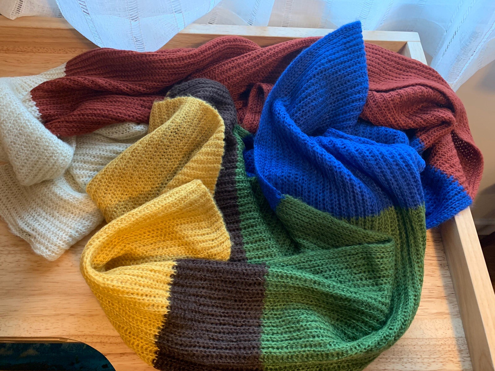 Super soft multi color striped scarf oversized blue green yellow cream ...