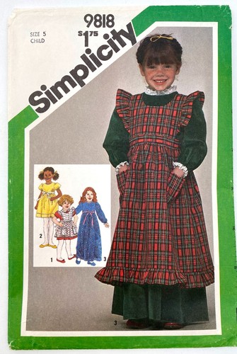 80’s Simplicity Pattern 9818 Girls Puff Sleeve Dress Pinafore 2 Lengths ...