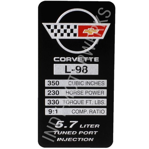 C4 1985 L98 CORVETTE ENGINE ID SPEC METAL DATA PLATE CONSOLE ASHTRAY ...