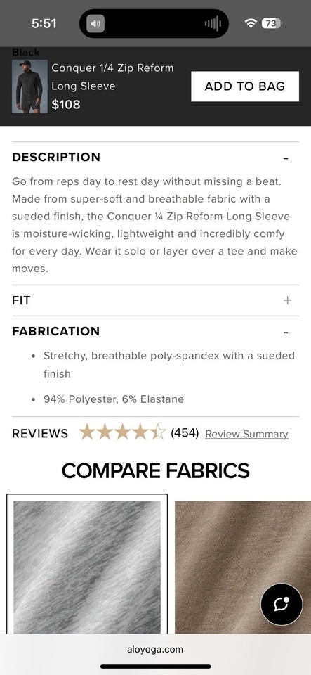 Alo Yoga Conquer Reform Long sleeve 1/4 Zip $108 MSRP Black Men’s Size ...