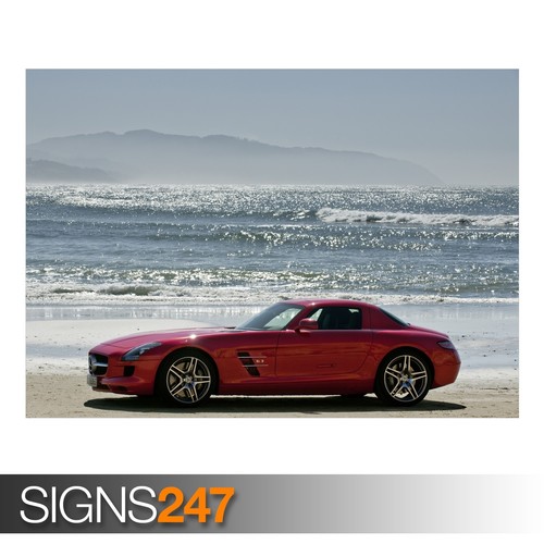MERCEDES BENZ SLS ON THE BEACH (AB550) CAR POSTER - Poster Print Art A0 ...