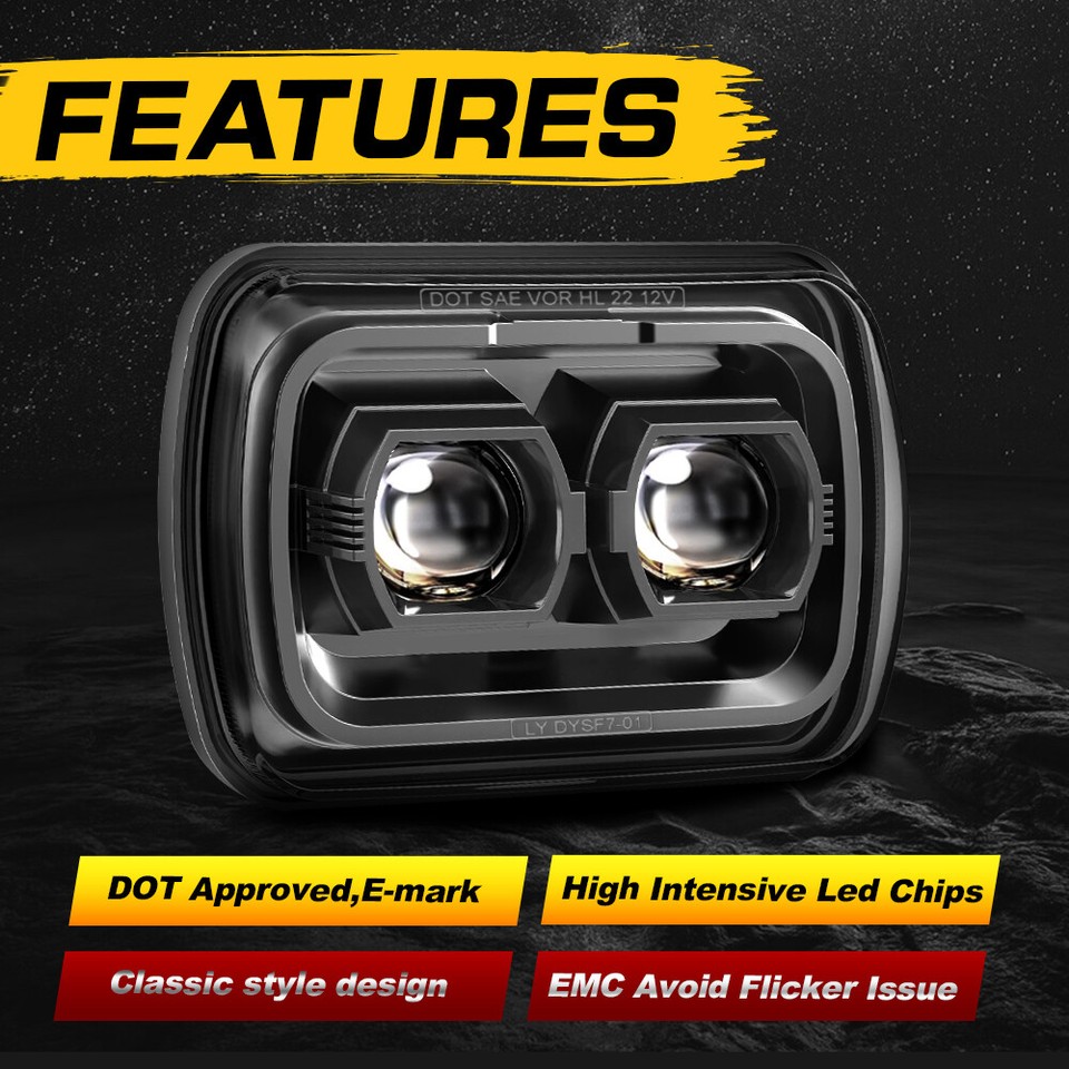 Newest 2PC 7x6"inch 5x7 LED Headlights 130W Fit for Chevy 1984-1996 ...