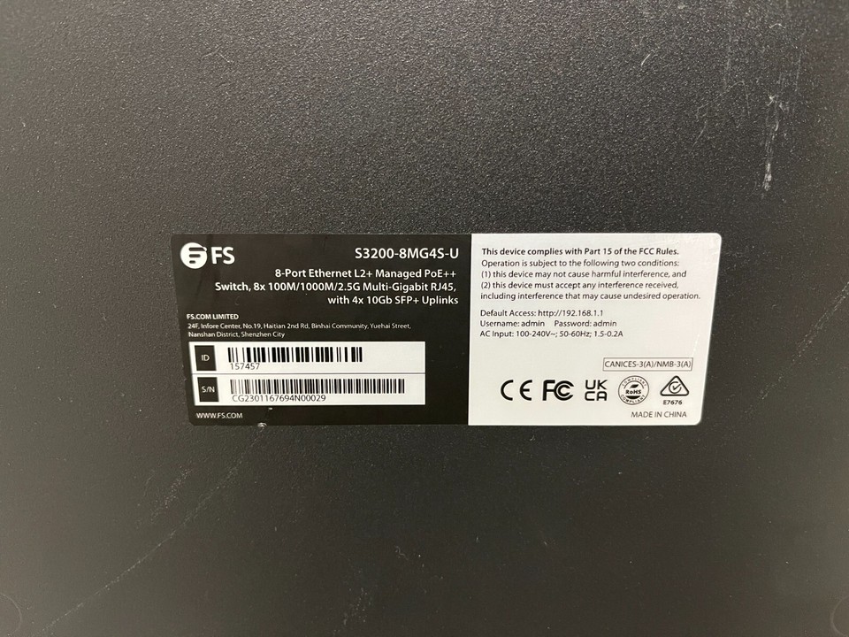 FS Fiberstore S3200-8MG4S-U, 8 Port POE+ Switch | eBay