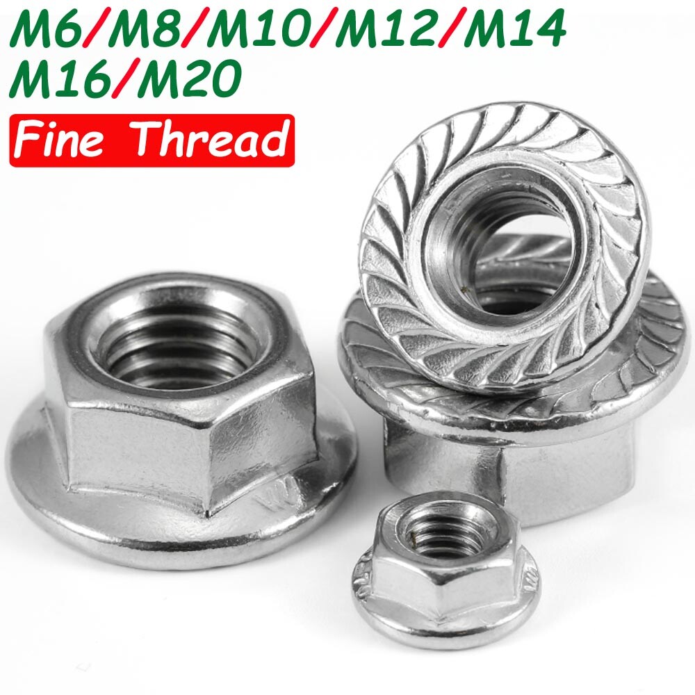 M6 M8 M10 M12 M14 M16 M20 Fine Thread Stainless Steel Hex Flange Nuts ...
