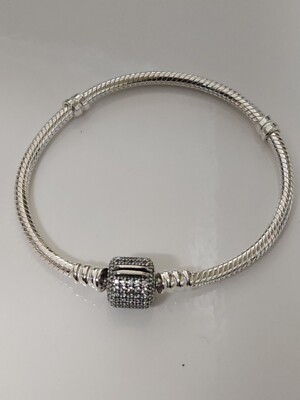 PANDORA MOMENTS SPARKLING PAVE CLASP SNAKE CHAIN BRACELET #590723CZ-20 ...