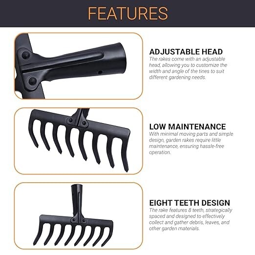 Garden Rake 8-Teeth Metal Head Without Handle for Loosening Soil ...