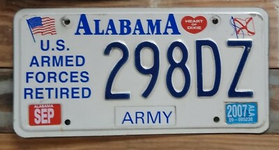 Alabama expired 2007 U.S Armed Forces Retired - Army - License Plate ...