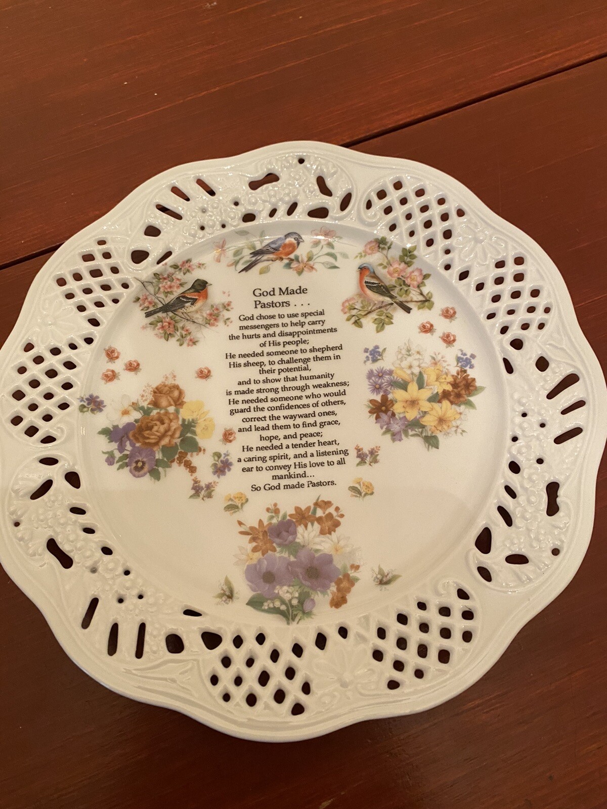 Pastors Prayer God Made Pastors Plate Open Lace Border Poem Floral ...