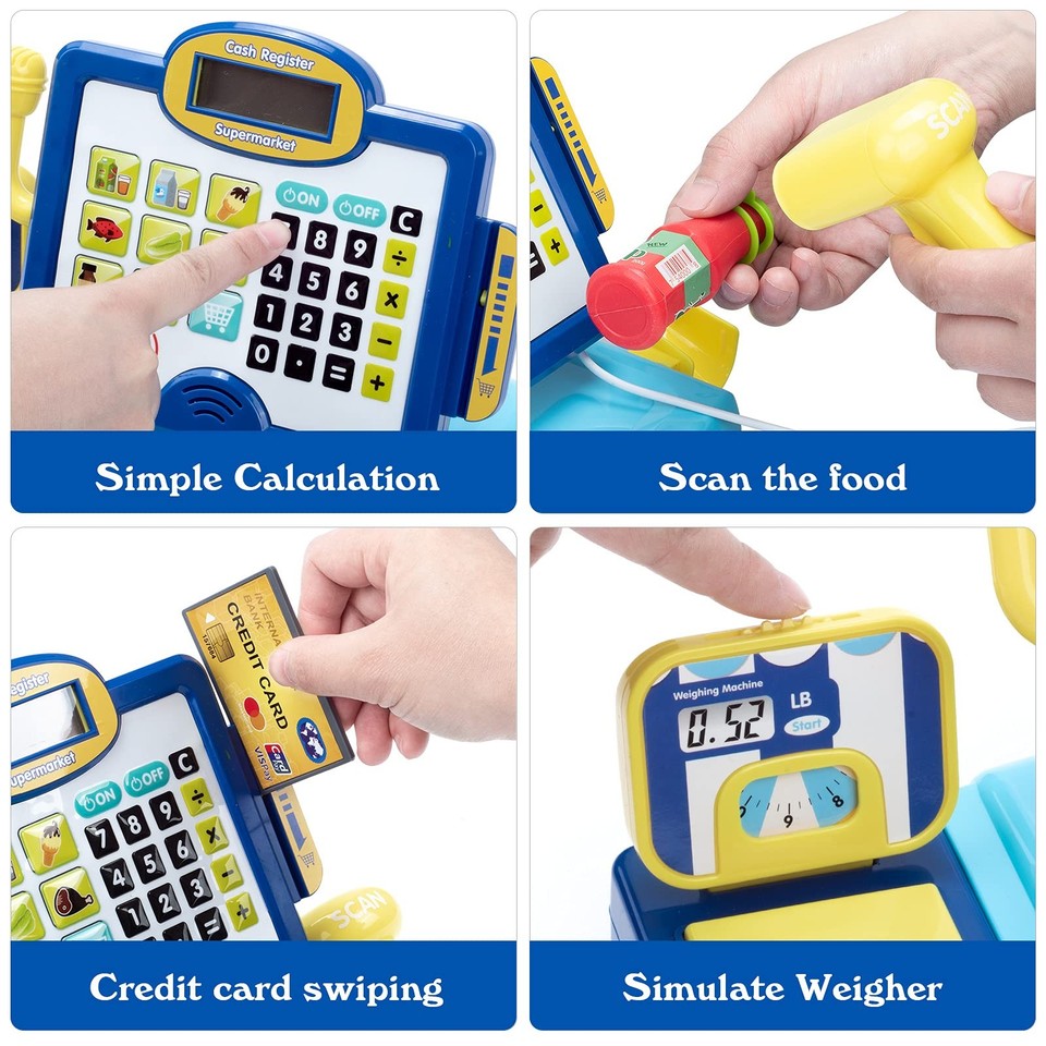 Cash Register for Kids, Pretend Play Cash Register with Scanner ...