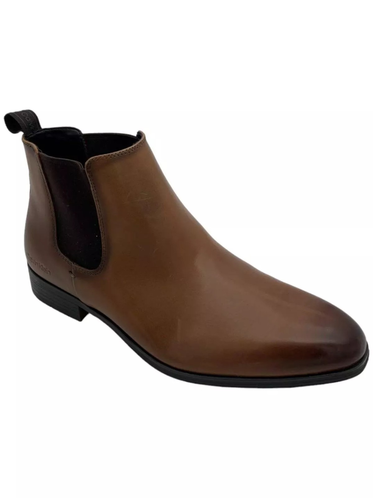 CALVIN KLEIN Mens Brown Burnished Heel Pull-Tab Debossed Donto Chelsea ...