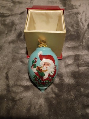 Pier 1 Hand Painted Glass Ornament Teardrop Santa And Dog | eBay