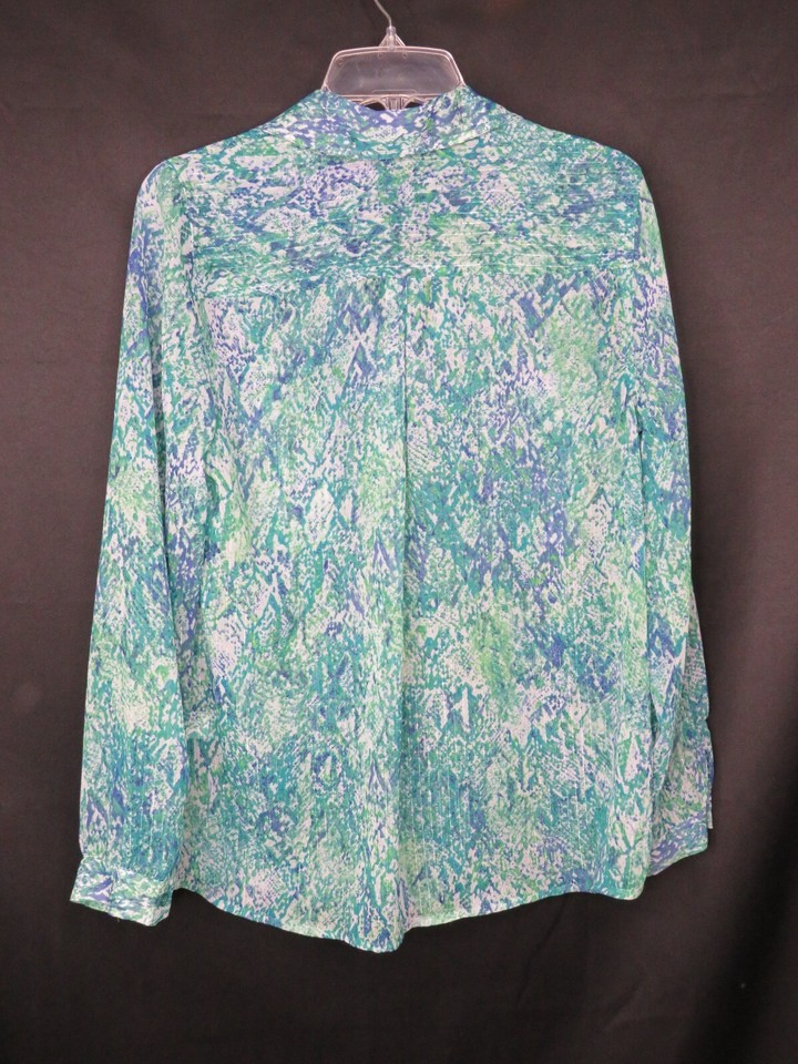 DANA BUCHMAN MULTI-COLOR PRINT V-NECK LONG SLEEVE BUTTON UP BLOUSE SZ M #U498 | eBay