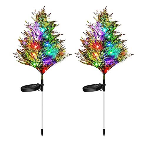2PCS LED Solar Garden Christmas Tree Stake Lights Outdoor Waterproof ...