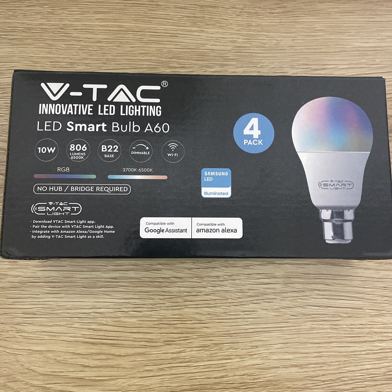 4 Pack V-TAC LED RGB Smart WiFi Bulb B22- A60 | eBay