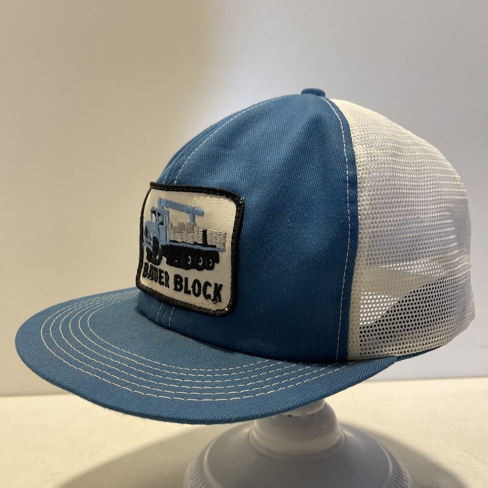1970’s Trucker Hat BAUER BLOCK Truck Blue & White SNAPBACK Mesh Cap ...