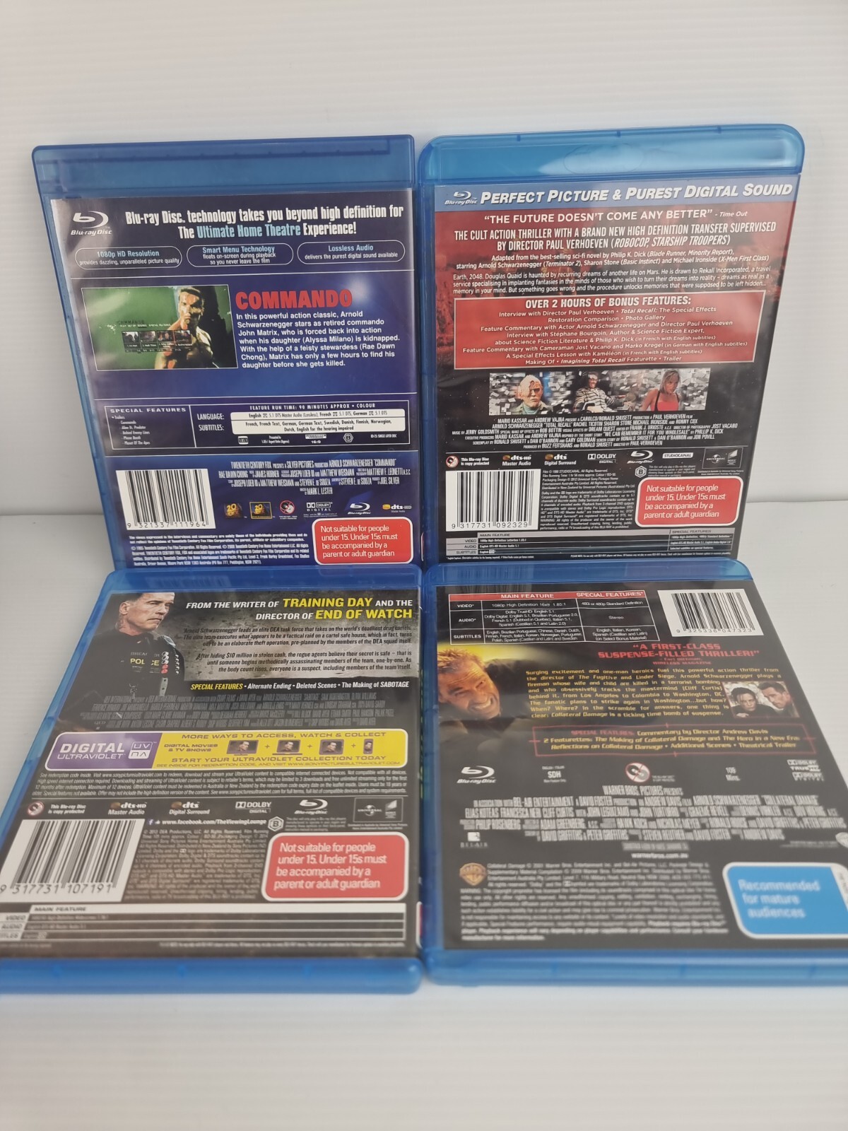 Commando, Total Recall, Sabotage Collateral Damage Schwarzenegger Blu-Ray Movies | eBay