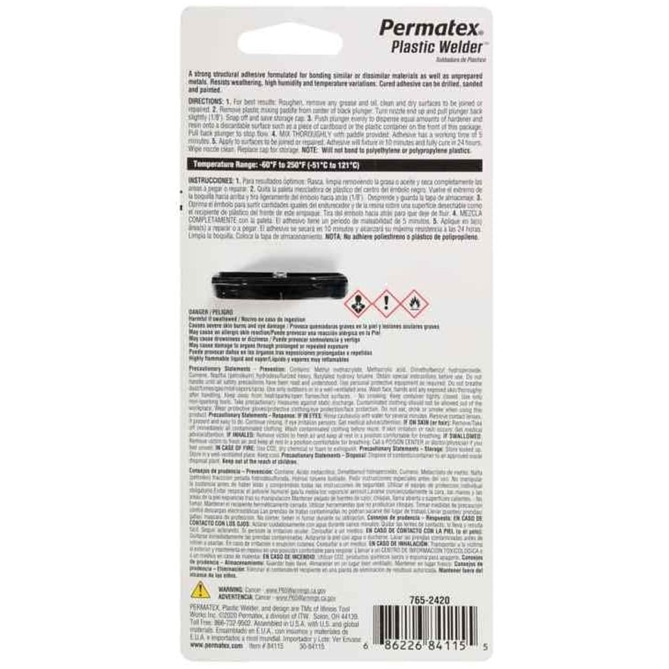 Permatex Plastic Welder 84115 Cream 5-Minute Plastic Weld Adhesive 0.84 ...