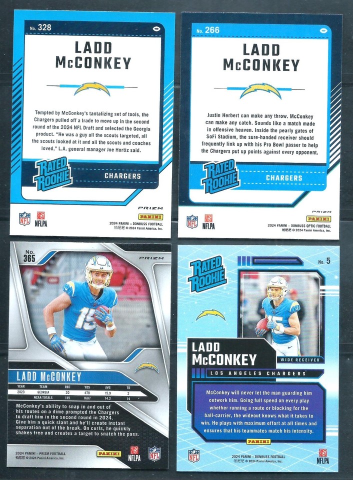 LADD McCONKEY, 4 Diff. 2024 ROOKIE Parallels, Optic, Prizm, & Donruss ...