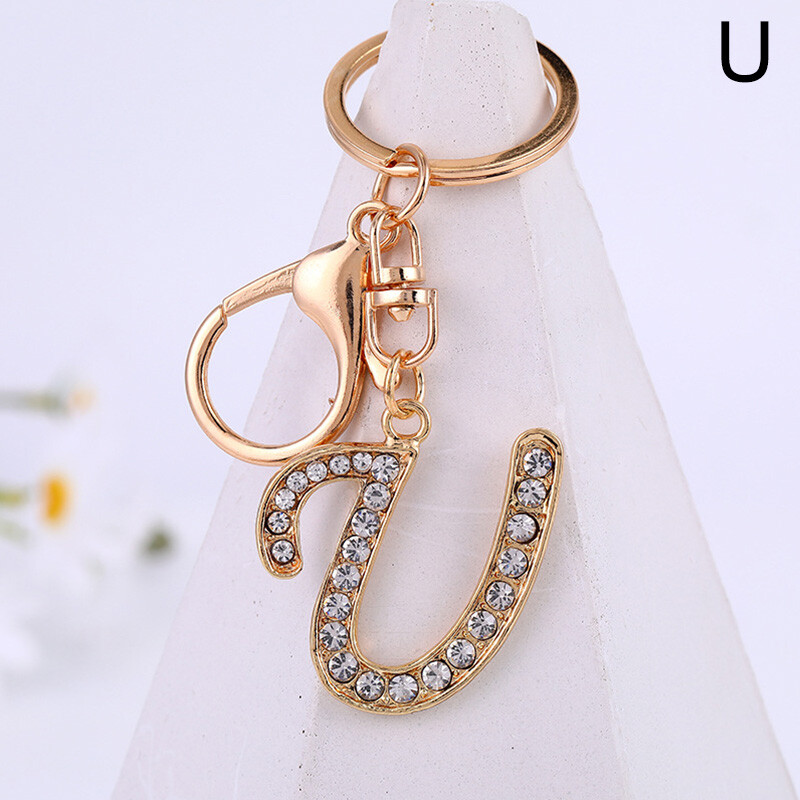 Rhinestone Initial Letter Key Ring Holder Alphabet Women Bag Pendant ...