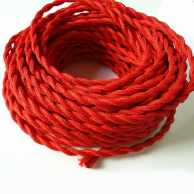 3 Core Twisted Fabric Flex Lighting Cord Vintage Red Colour Braided ...