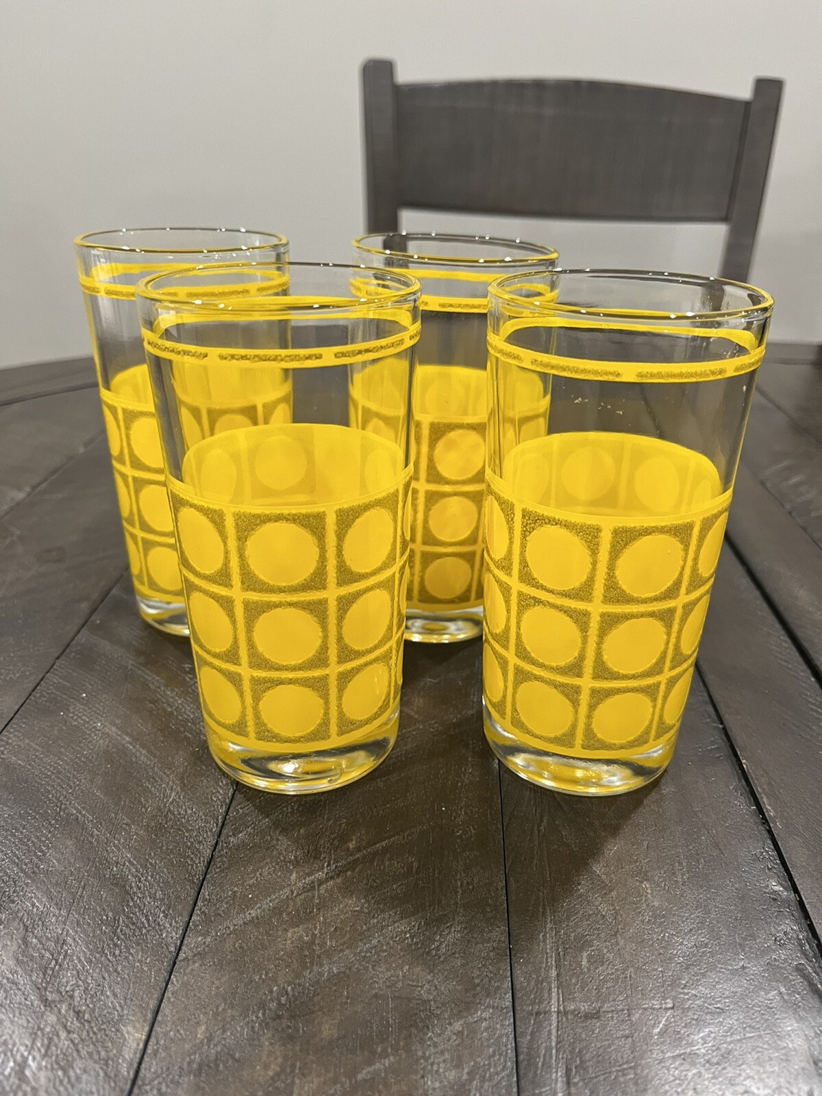 Continental Can Co Glasses Set of 4 MCM 1960's Yellow Polka Dot Gold ...