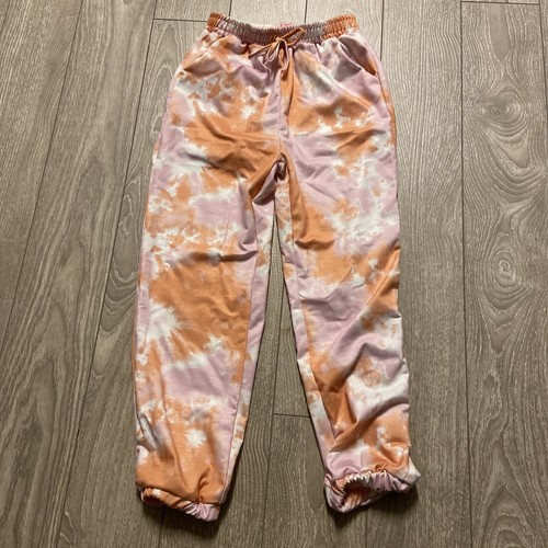 Shein sweatpants girls 8 youth orange pink white tie dye elastic ...