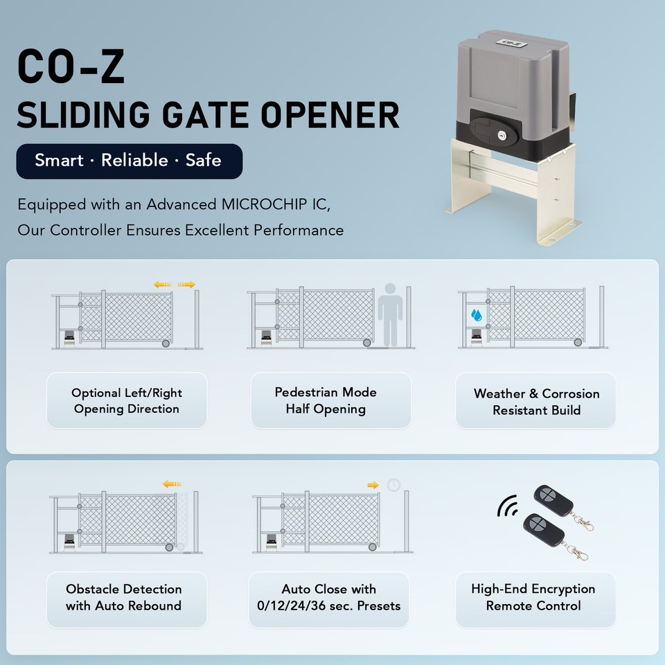CO-Z Automatic Gate Opener Electric Driveway Operator Remotes ...