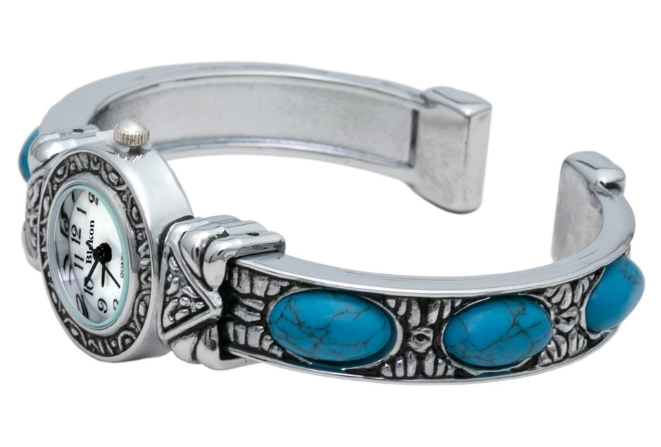 Blekon Collections Womens 22mm Case Graved Stones Large Cuff Bangle ...