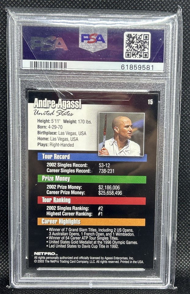 MINT 2003 Netpro Trading Tennis Andre Agassi 15 USA GOAT PSA 9 | eBay