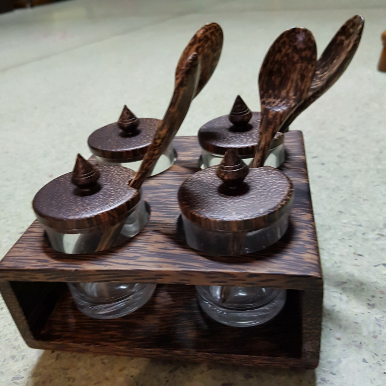 Palm Wood Condiment Set Handmade Kitchenware Restaurant Collectible ...