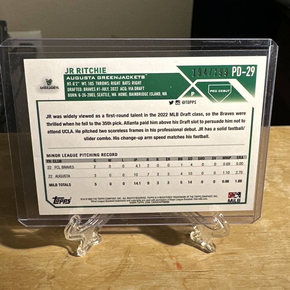 JR Ritchie 2023 TOPPS PRO DEBUT ROOKIE PINK PARALLEL /199 GREENJACKETS ...