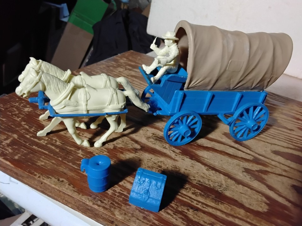 1959 Marx Blue Wagon w/Tan Top & driver Wagon Train Gunsmoke western ...