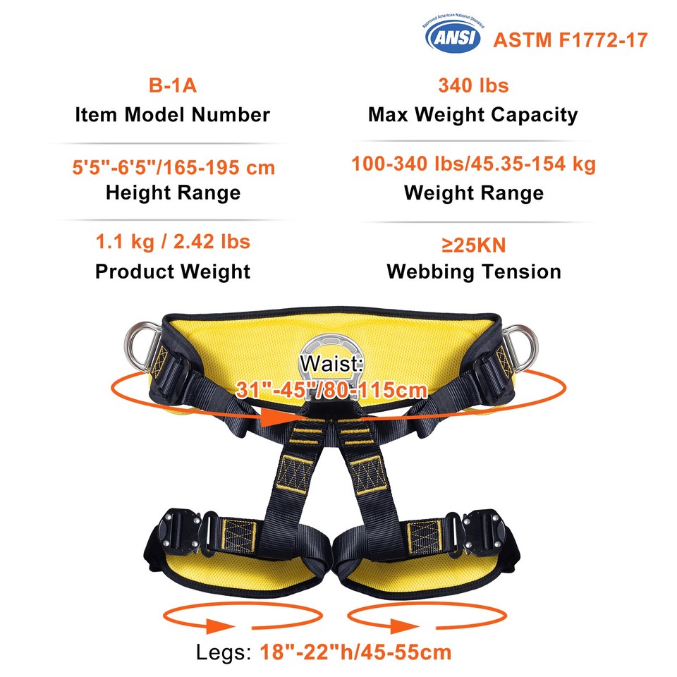 Uimoso Half Body Safety Harness Tree Climbing Harness Padding Waist Leg ...
